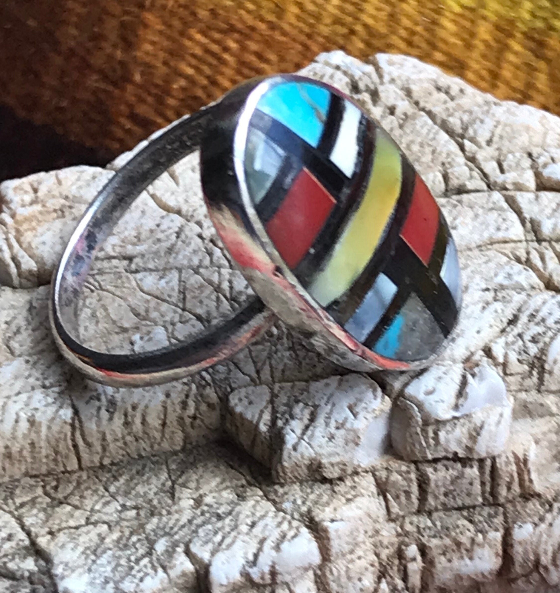 Vintage Zuni Inlay Ring Sterling Artisan Stone to Stone | Etsy