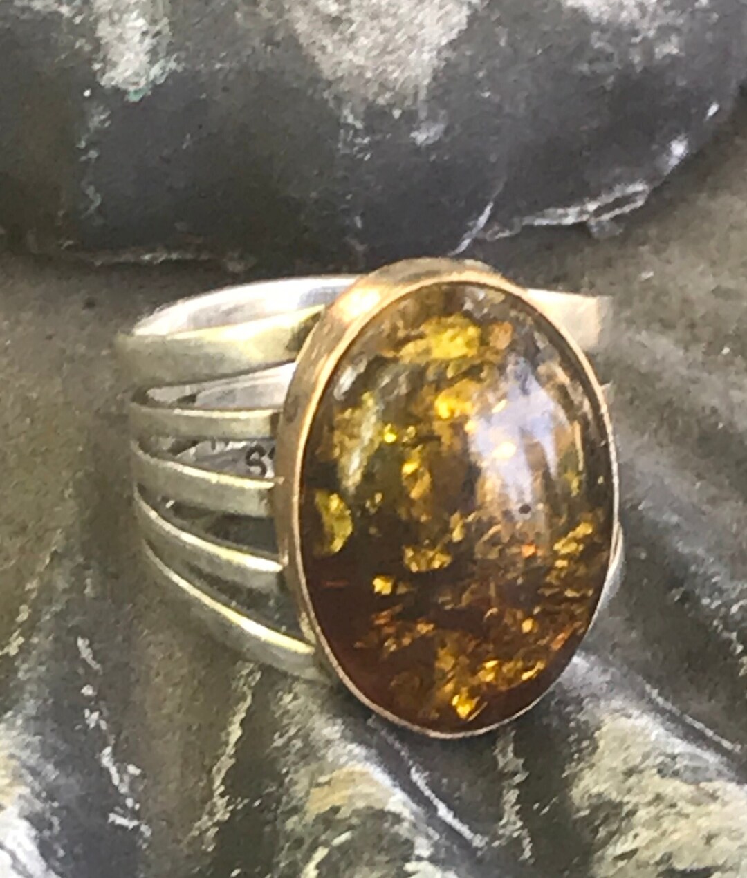 Russell Sam Navajo Amber Ring, Sterling and Gold Filled, Southwest ...