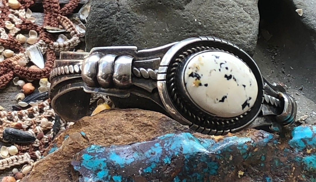 Lester James Navajo White Buffalo Sterling Cuff Bracelet, Southwest ...