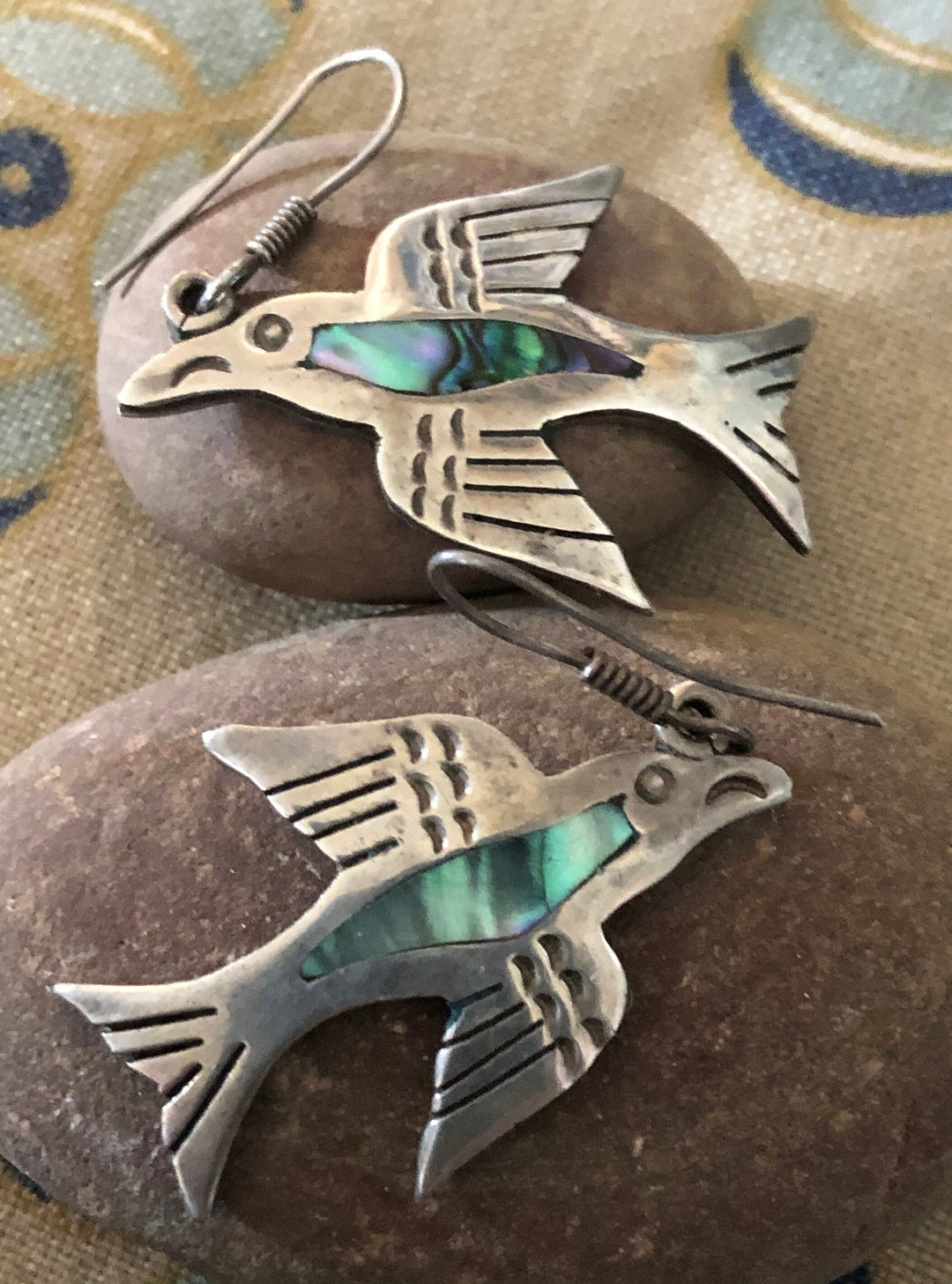Large Melisio Rodriguez Raven Early Mexico Sterling Abalone Earrings ...