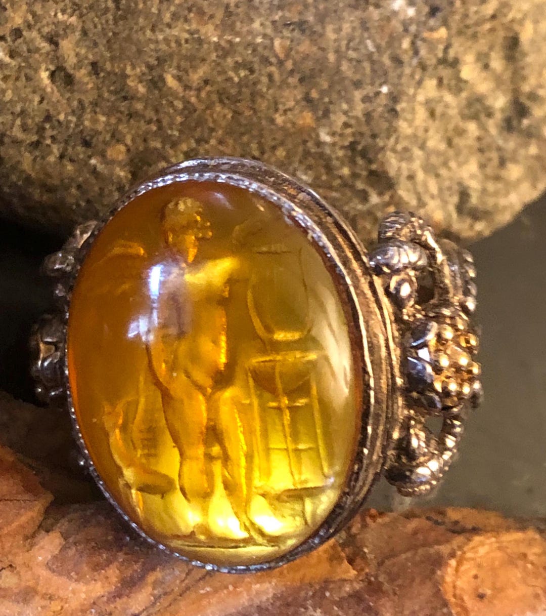 Vintage Tagliamonte Intaglio 14K 925 Italy Ring, Cupid & Apollo ...