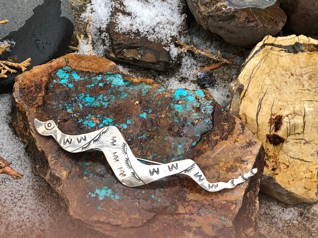 Navajo Rattlesnake Hand-stamped Sterling Pin Brooch, Southwest Native ...