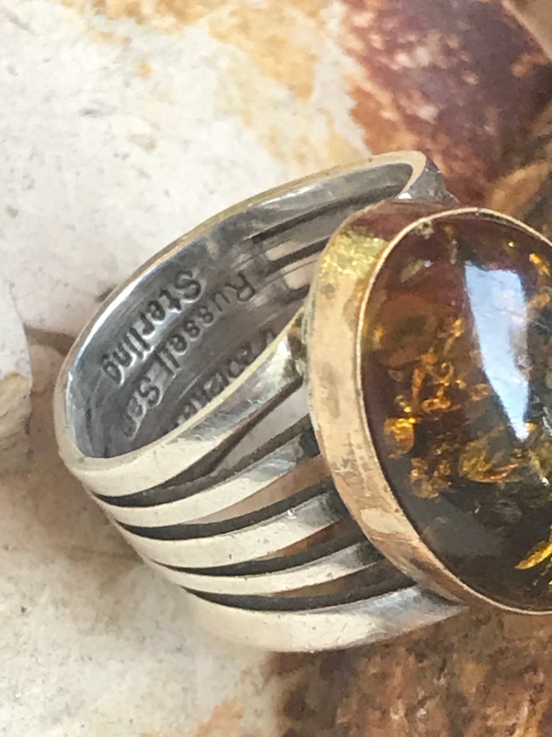Russell Sam Navajo Amber Ring Sterling and Gold Filled | Etsy