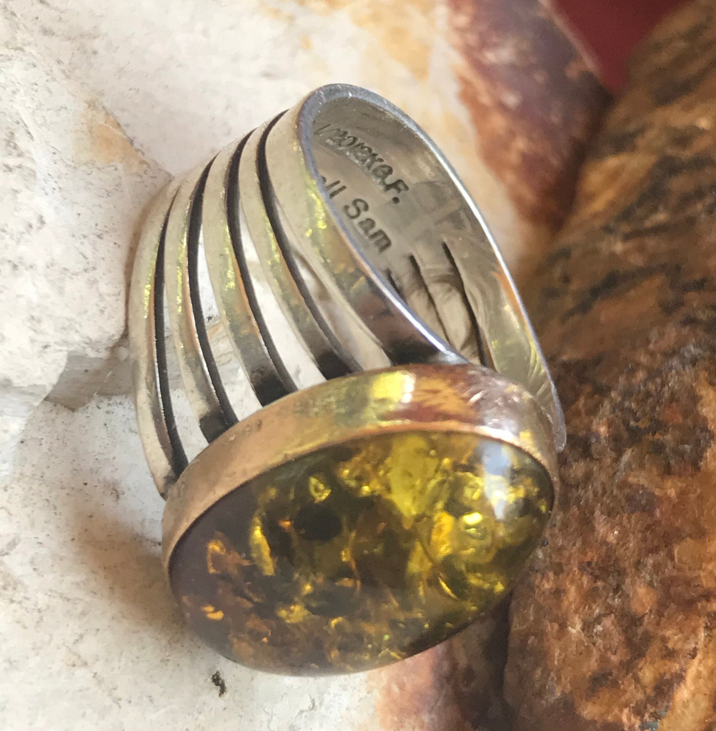 Russell Sam Navajo Amber Ring Sterling and Gold Filled - Etsy