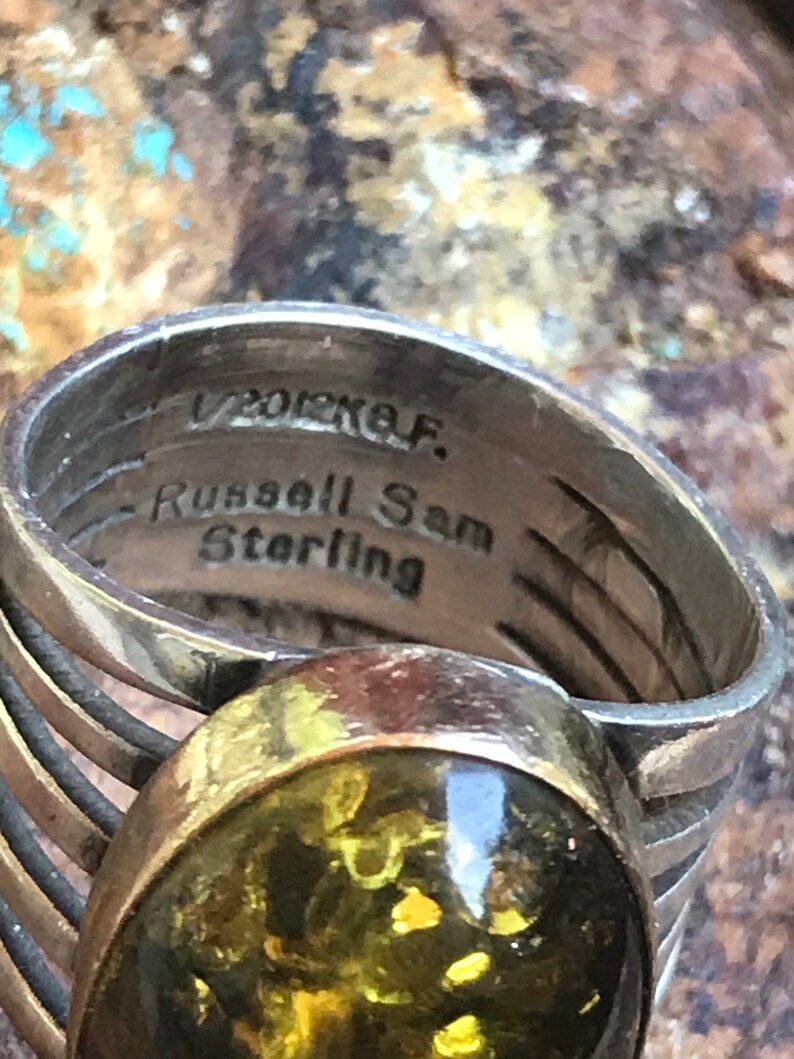 Russell Sam Navajo Amber Ring Sterling and Gold Filled | Etsy