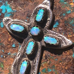 Zuni Cecilia Iule Sterling Opal Cross, Hand Stamped Southwest Native ...