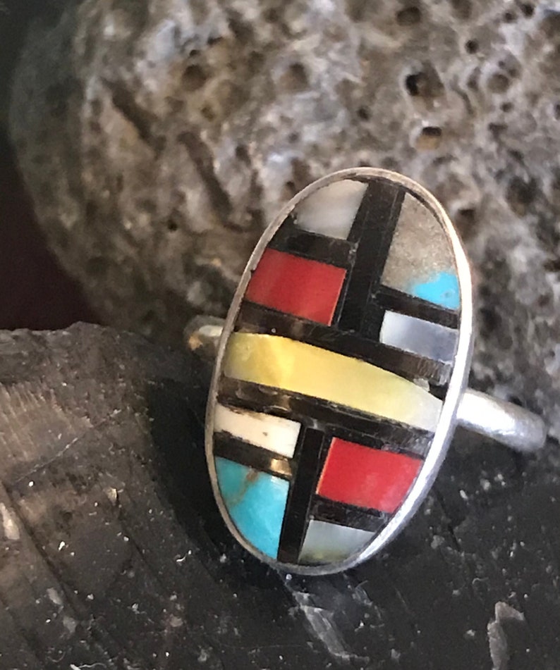 Vintage Zuni Inlay Ring Sterling Artisan Stone to Stone - Etsy