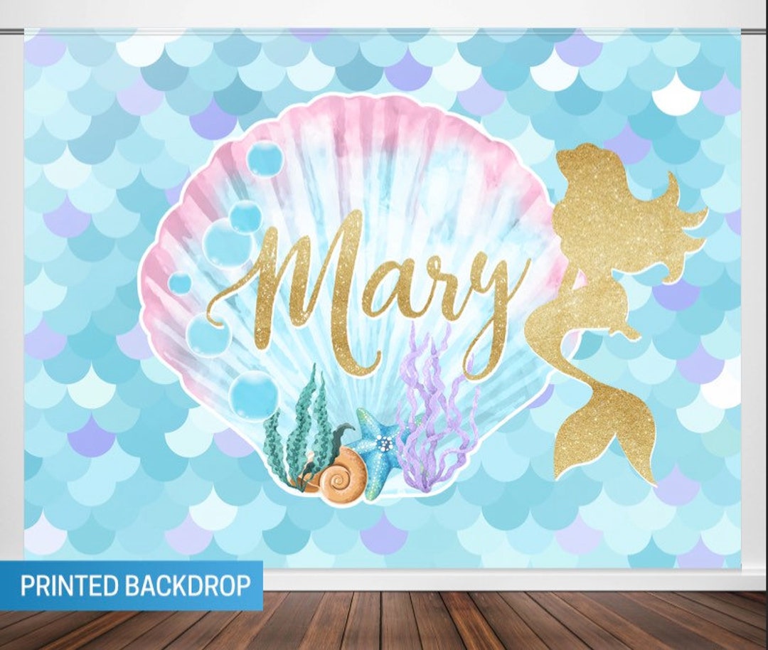 The Little Mermaid Birthday Backdrop, Sea Shell Backdrop, Birthday ...
