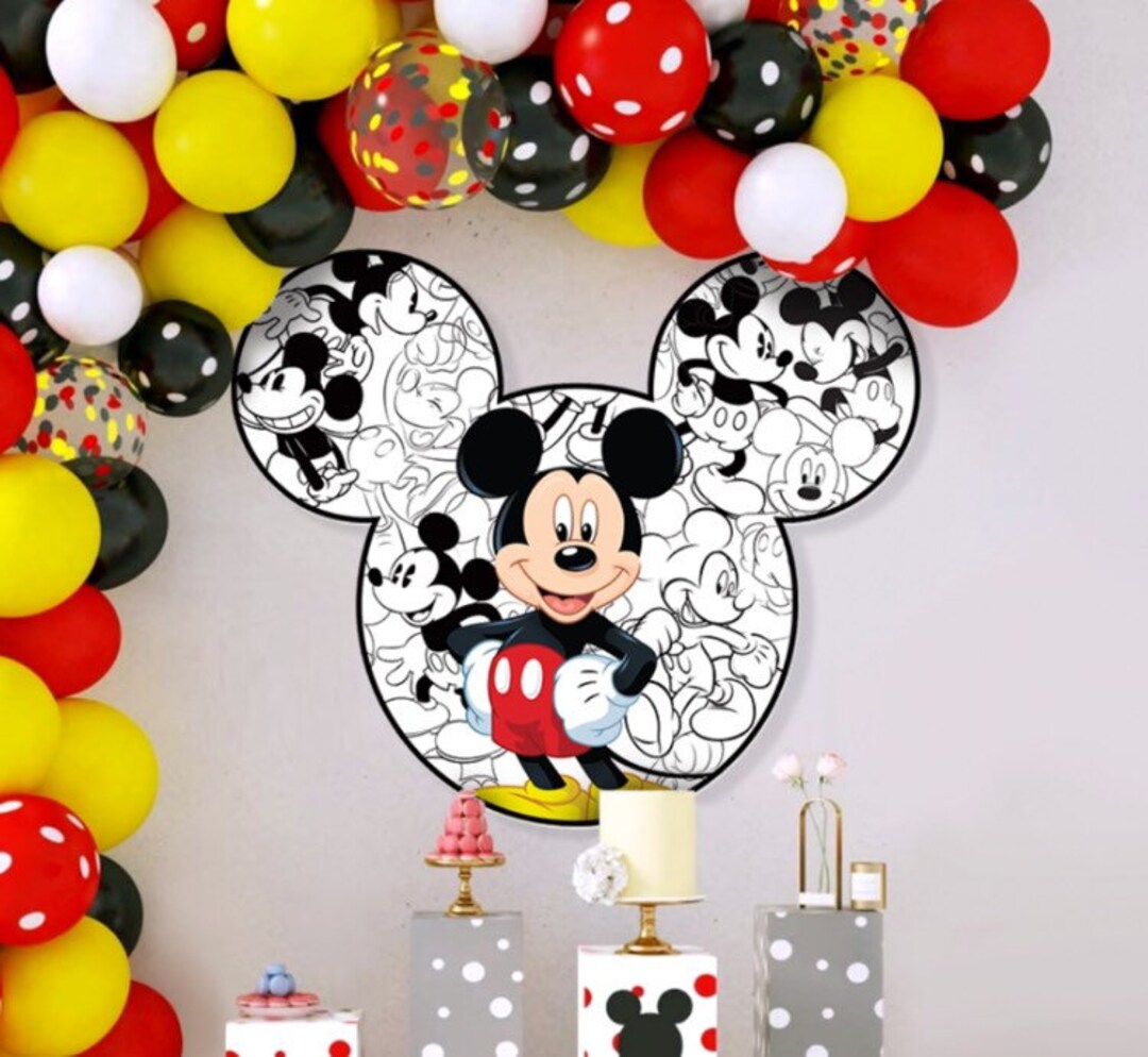 Mickey Mouse Birthday Backdrop, Mickey Minnie Circle Cutout, Mickey ...