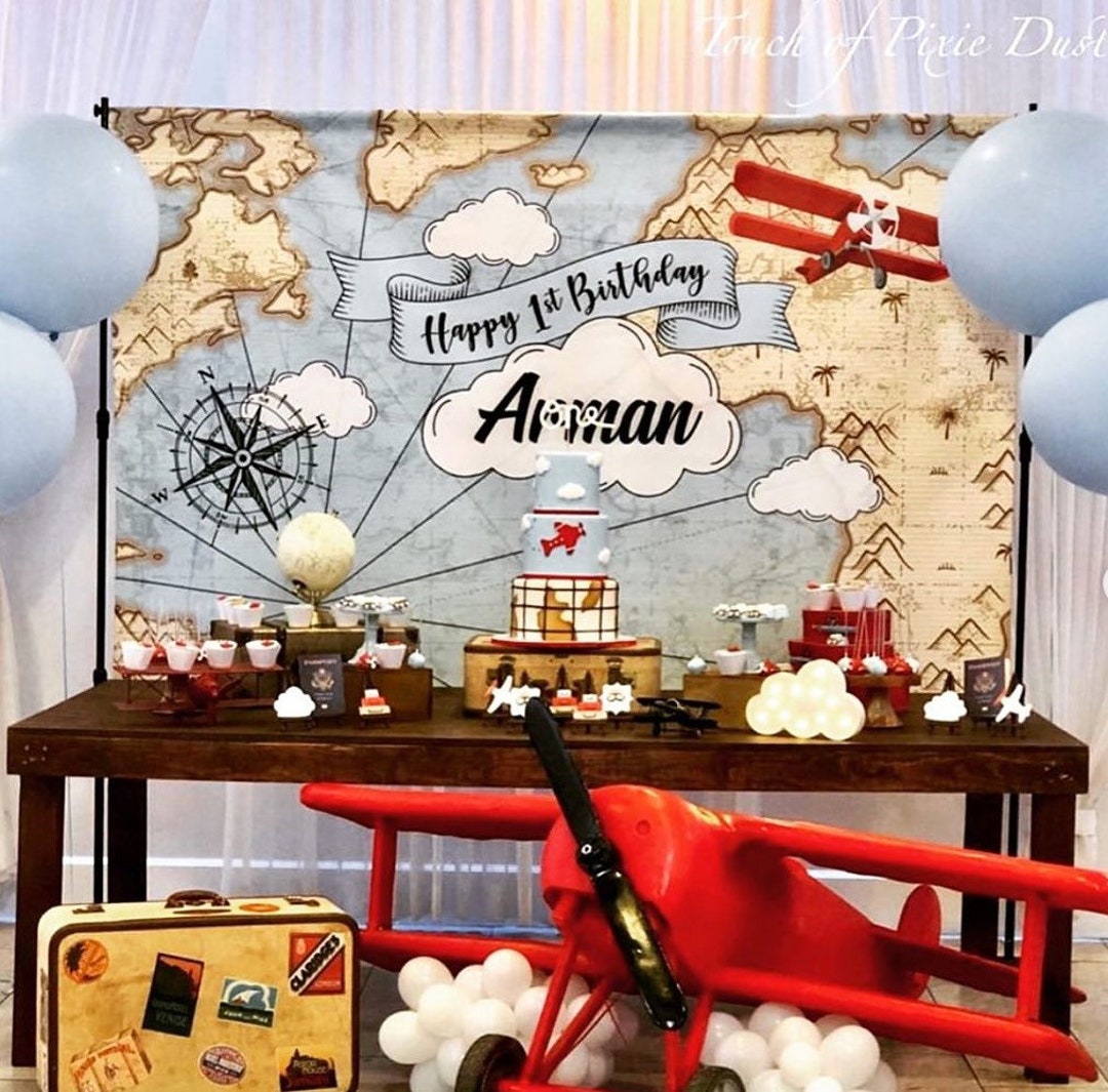 Vintage Airplane Birthday Backdrop, Airplane Backdrop, Birthday ...