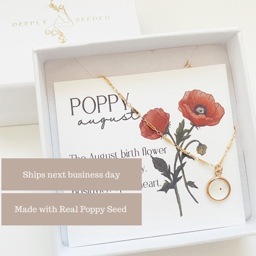 August Birth Month Flower Poppy Seed Necklace Poppy Flower - Etsy Canada