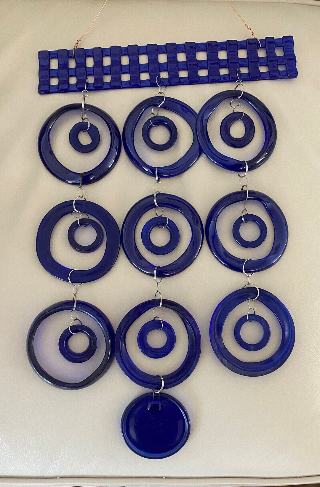 Fused Glass, Windchime Recycled Bottle Rings Suncatcher Cobalt Blue - Etsy