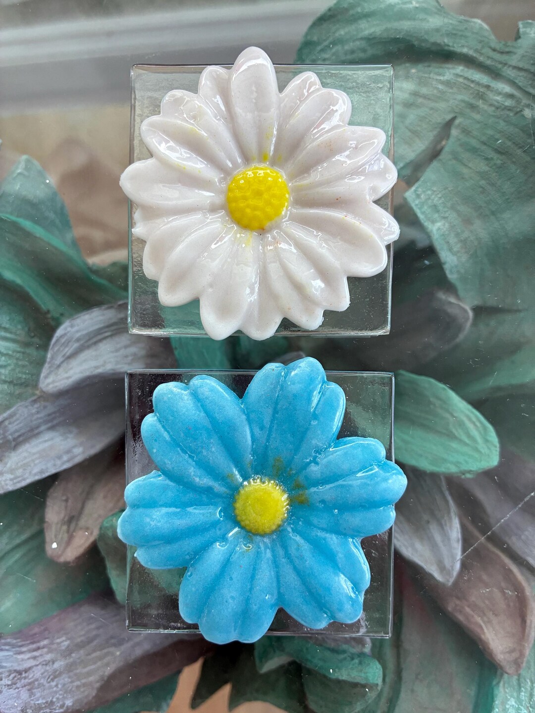 Flowers Daisy Fused Glass Art Refrigerator Magnet - Etsy