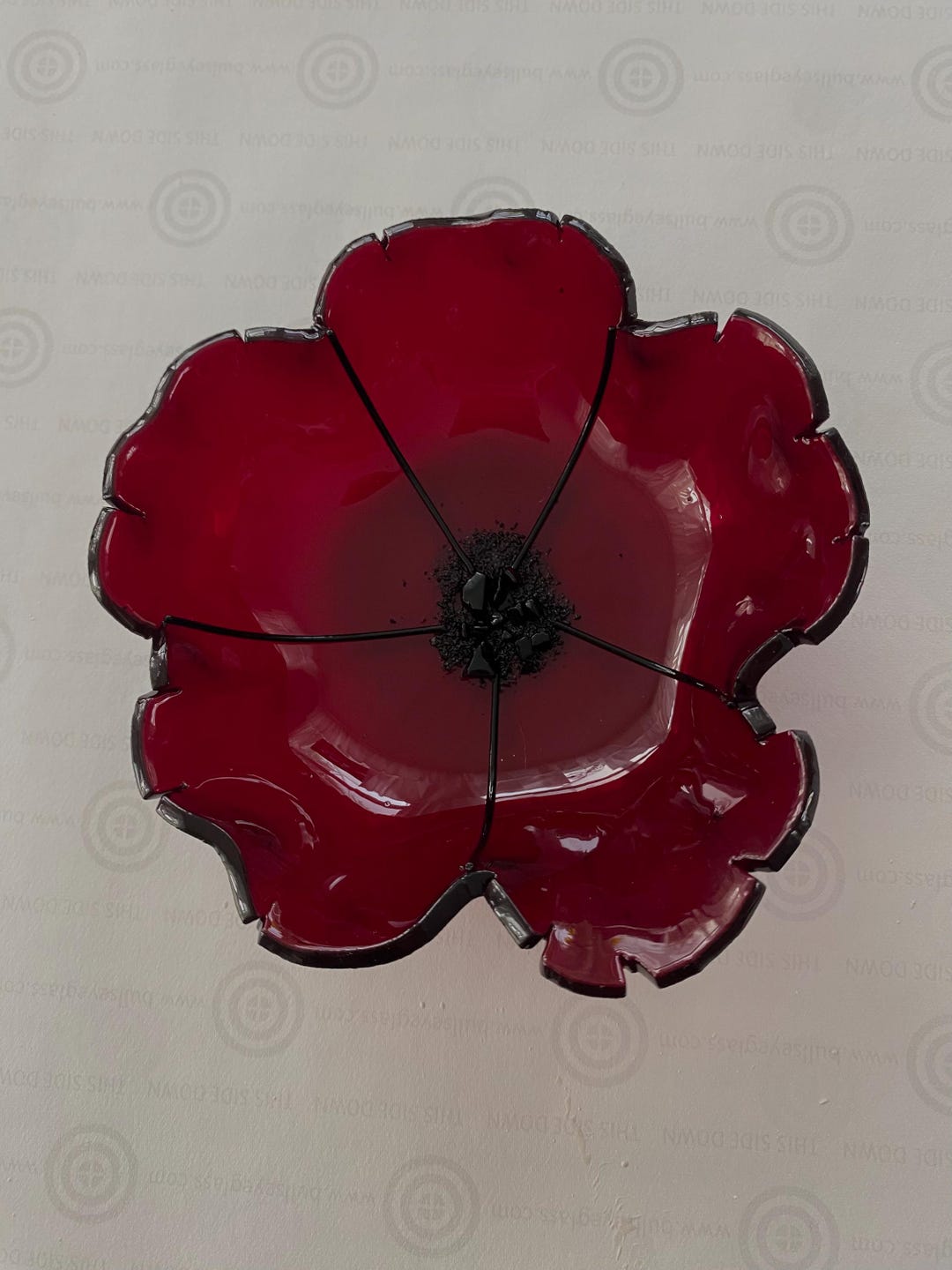 Small Ruby Red Poppy Bowl Fused Glass Art Stained Glass - Etsy