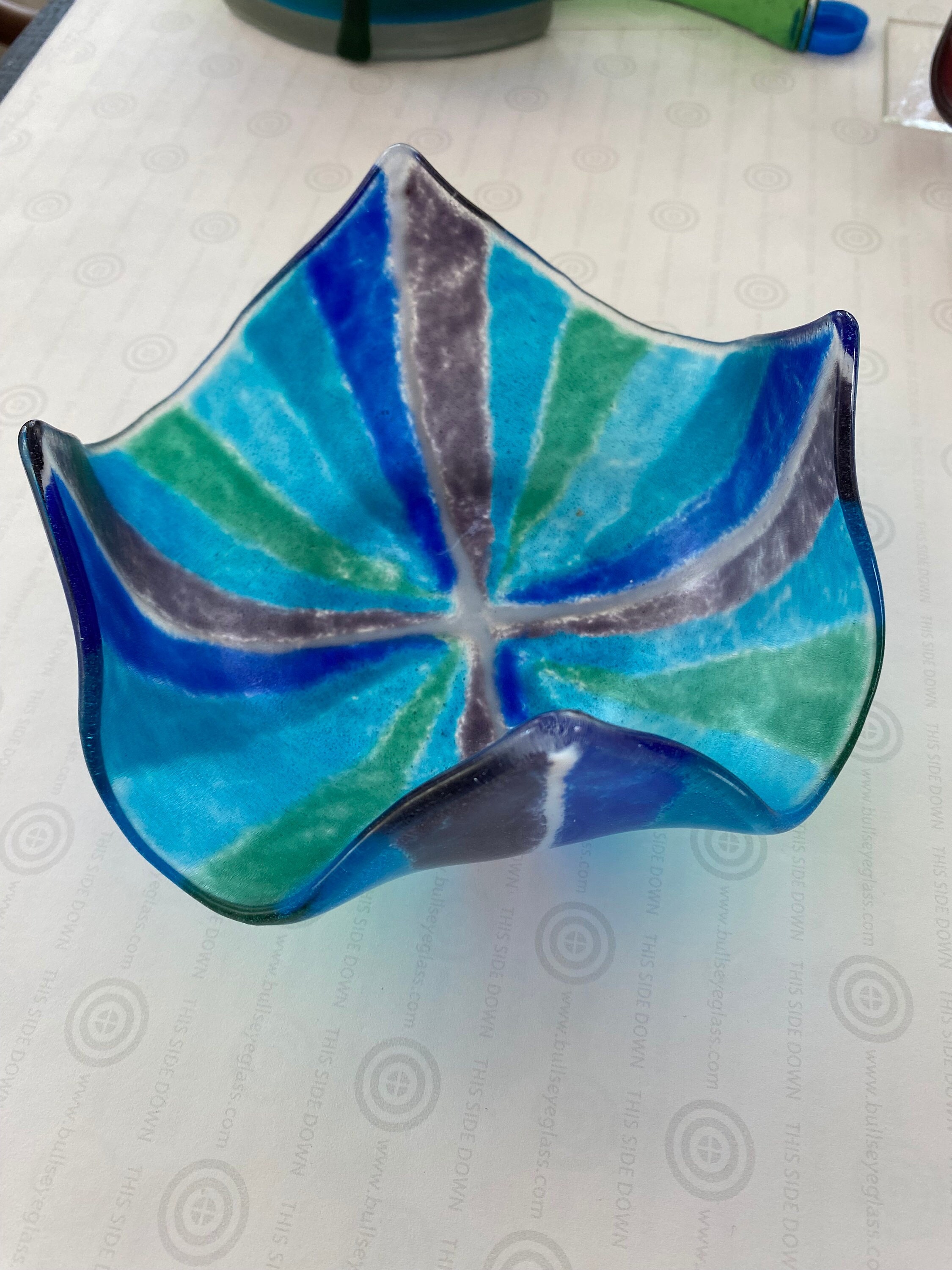 Fused Glass Art Freeform Frit Handkerchief Bowl Coastal - Etsy