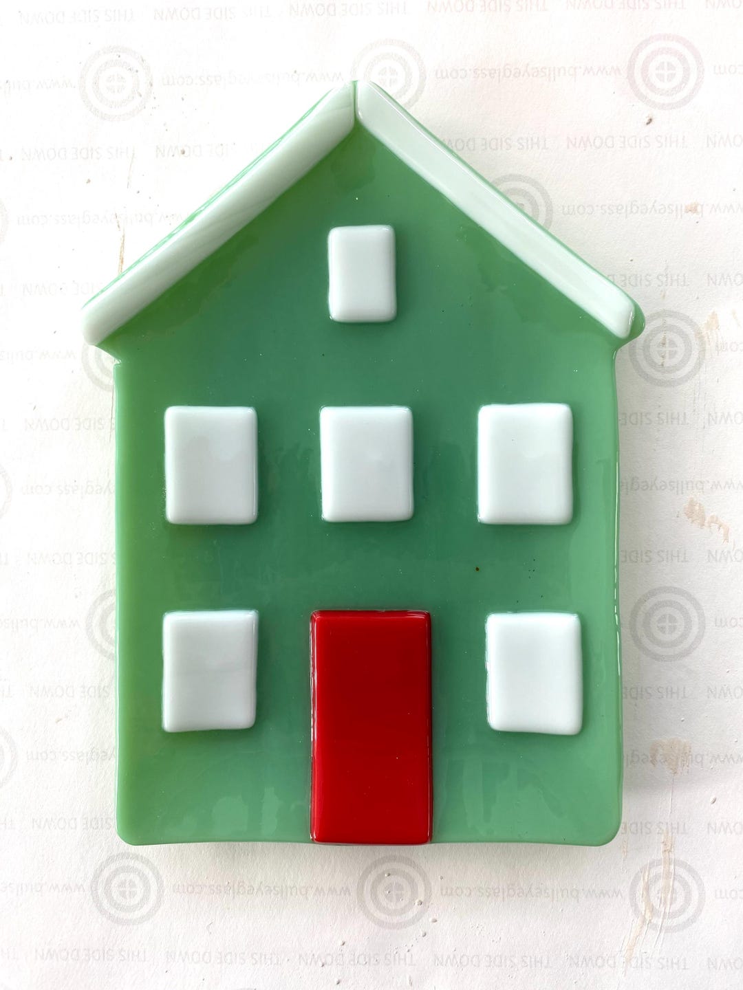 Handmade Fused Glass Art House Plate Dish Tray Small Platter - Etsy