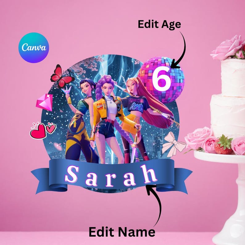 Personalized K-pop Birthday Cake Topper: Huntrix Theme (digital ...