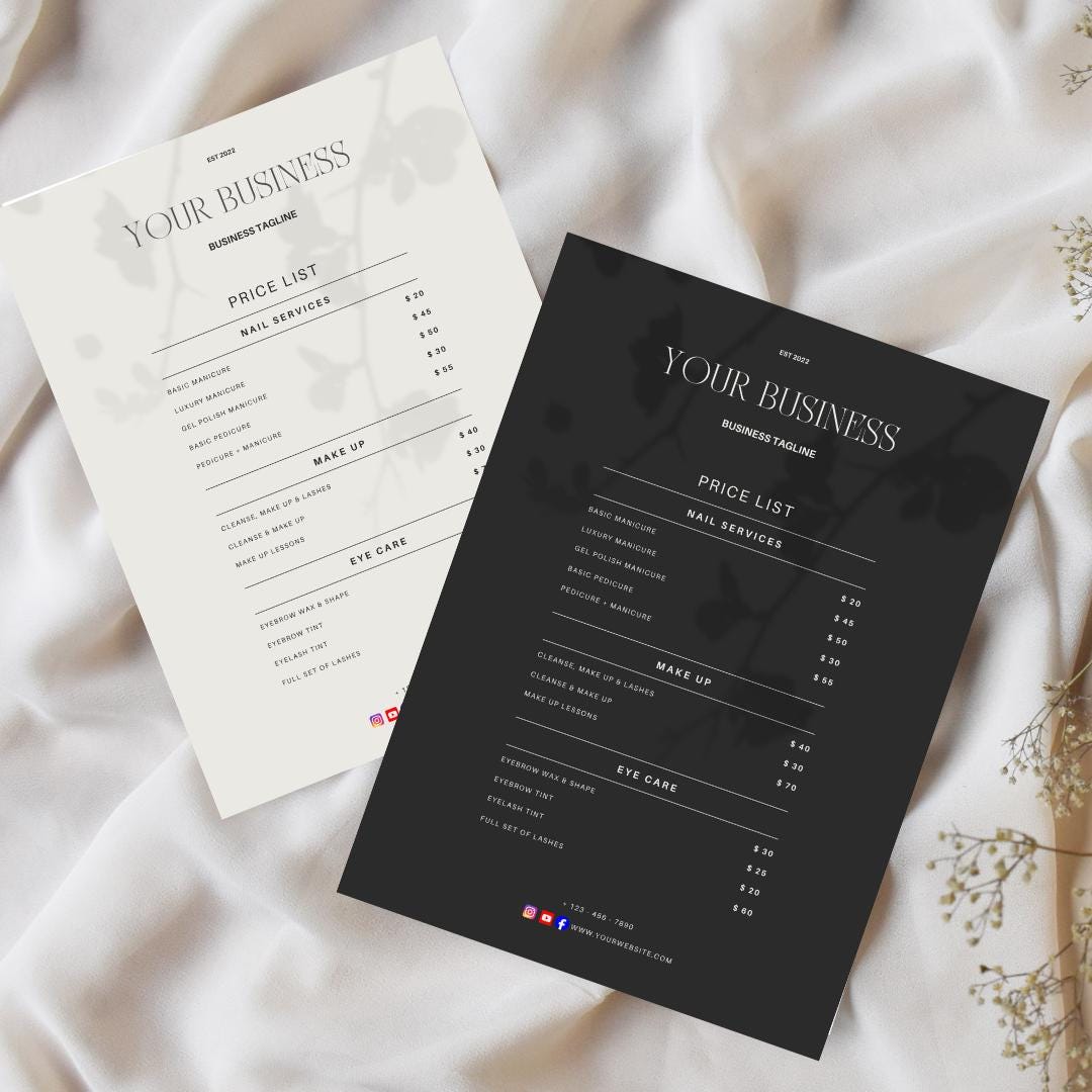 Editable Beauty Salon Price List Template - Canva (instant Download) - Etsy