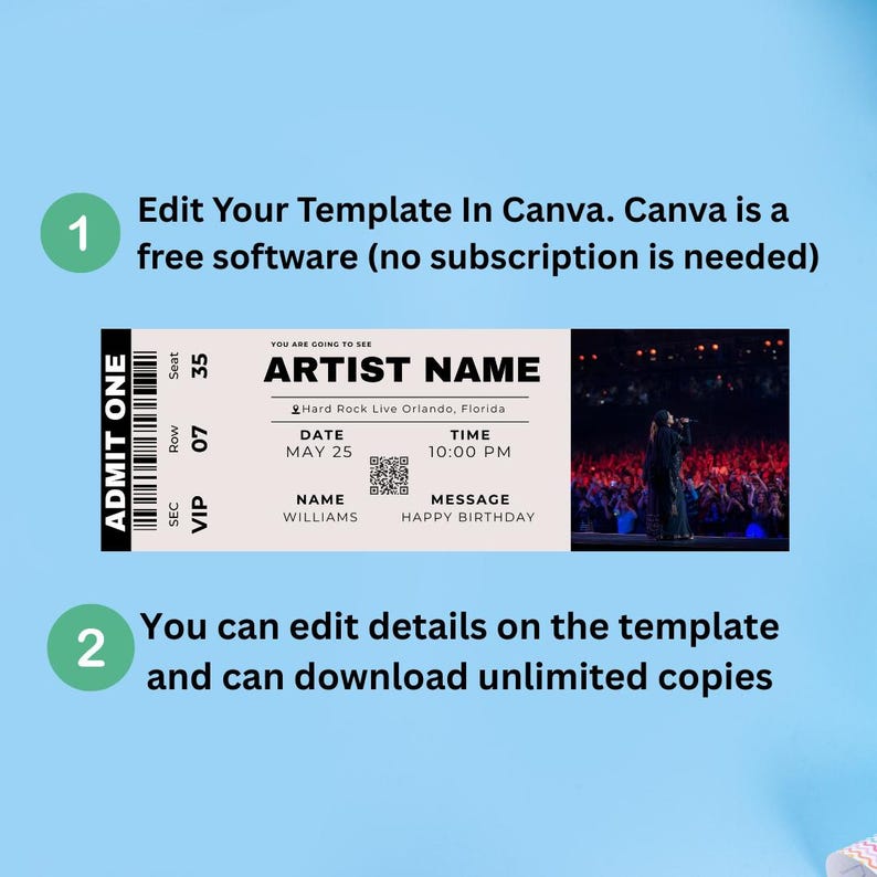 Editable Concert Ticket Template | Custom Music Event Gift (digital) - Etsy