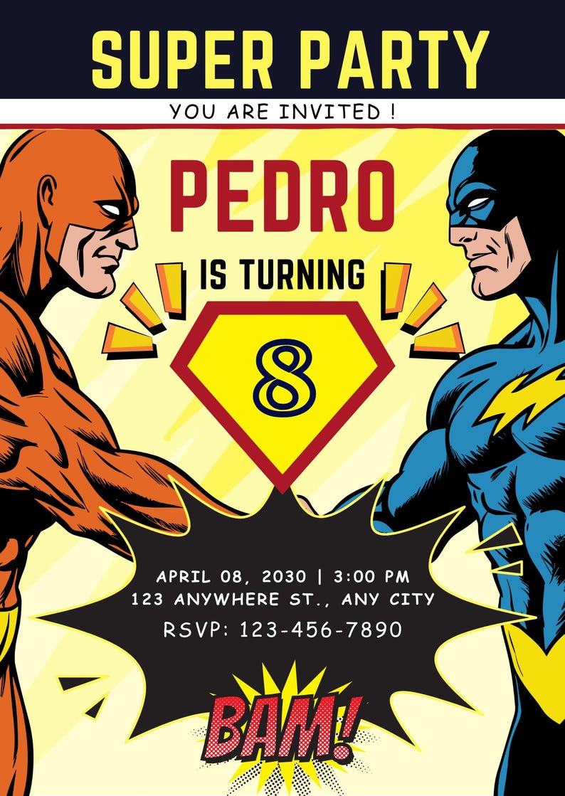 Editable Superhero Birthday Invitation Template | Instant Download ...