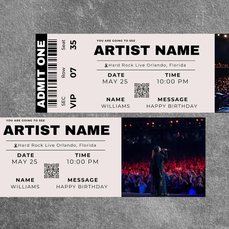 Editable Concert Ticket Template | Custom Music Event Gift (digital) - Etsy