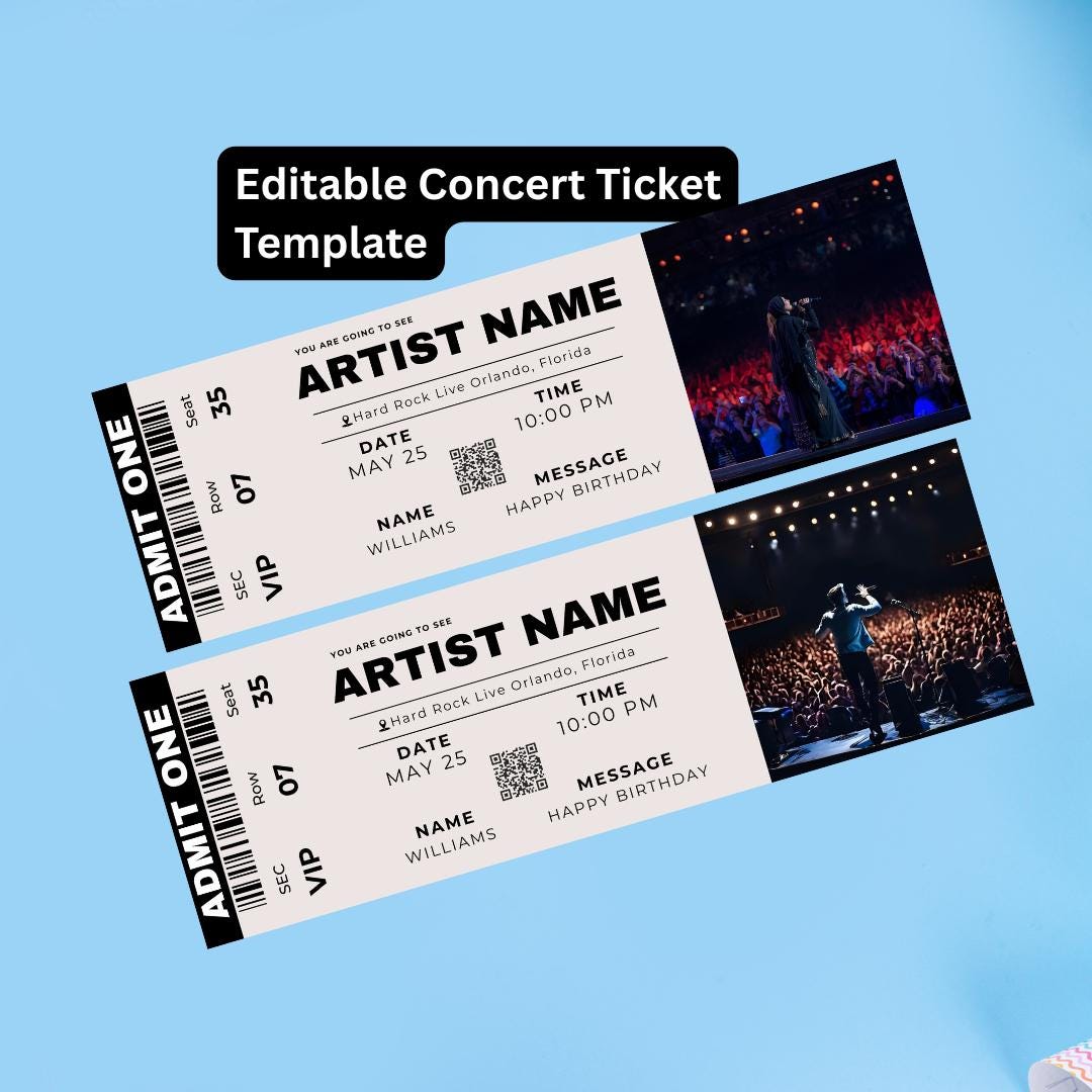 Editable Concert Ticket Template | Custom Music Event Gift (digital) - Etsy