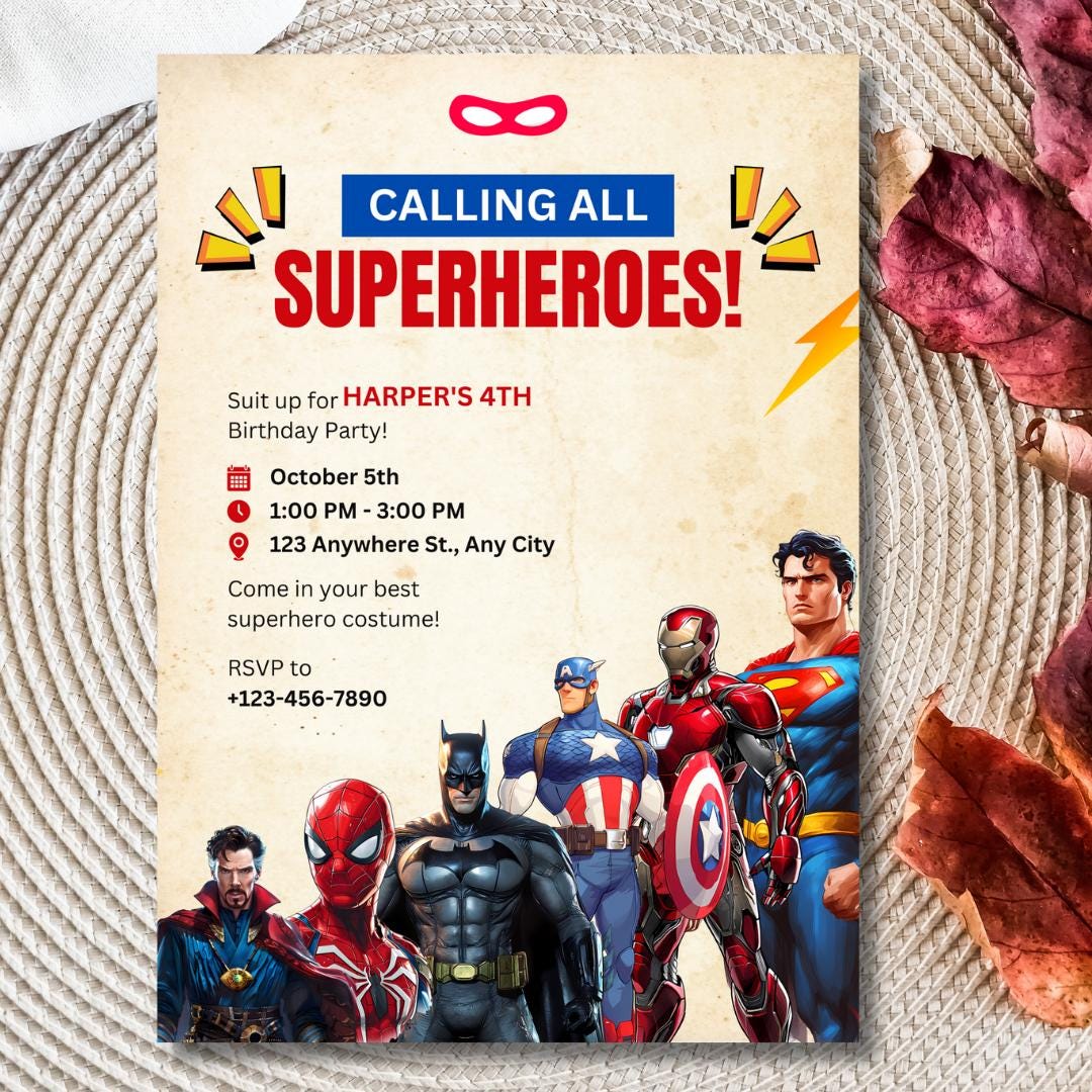 Editable Superheroes Birthday Invitation | Instant Download | Printable ...