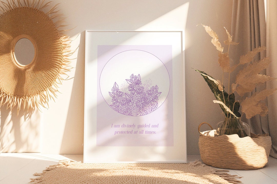 Lilac Full Moon Poster, Daily Affirmations Art Print, Minimalist Floral ...
