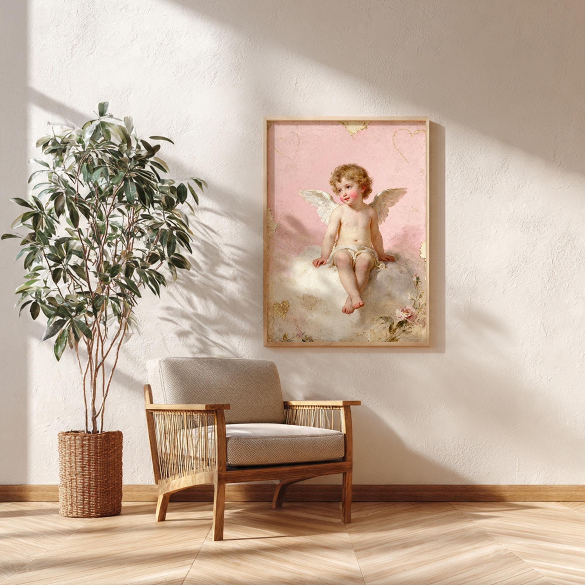 Valentines Day Wall Art, Romantic Angel Artwork, Cherub Love Scene ...