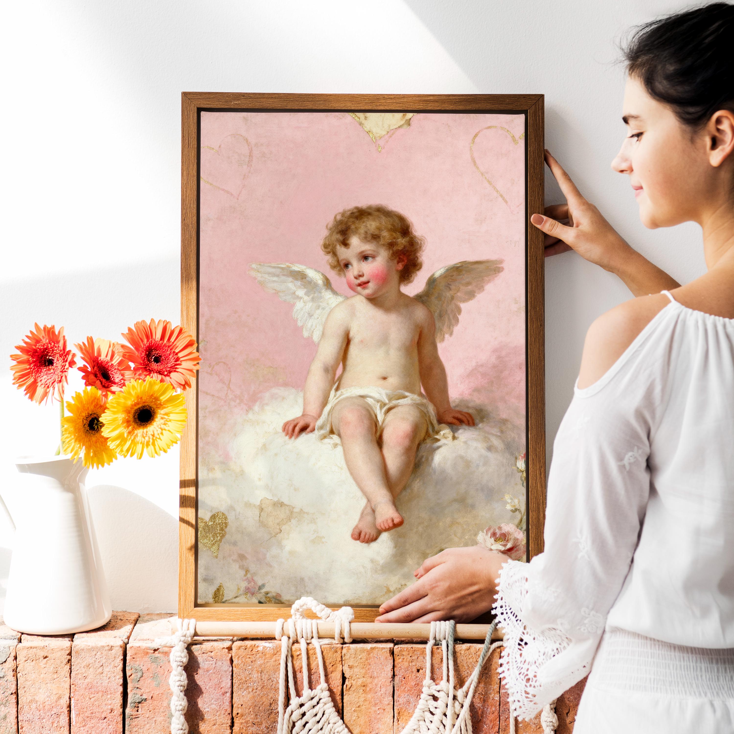 Valentines Day Wall Art, Romantic Angel Artwork, Cherub Love Scene ...
