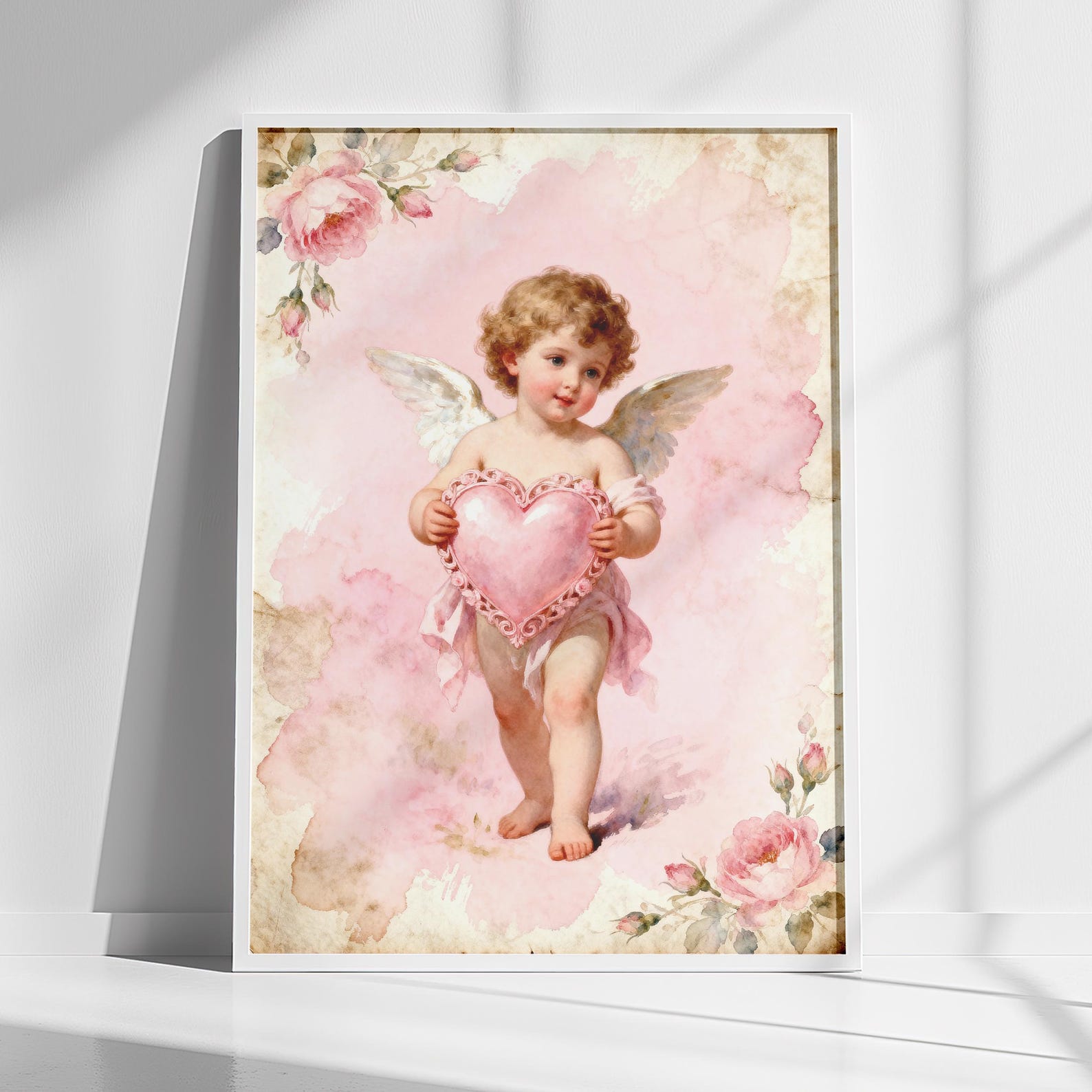 Valentines Day Wall Art, Romantic Angel Artwork, Cupid Love Scene ...