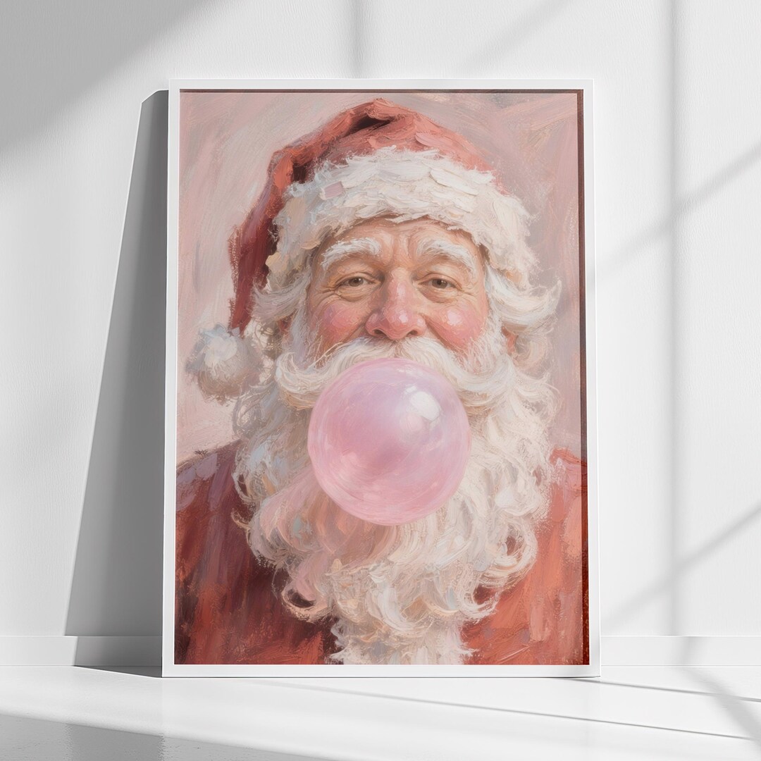 Pink Santa Wall Art Printable| Bubblegum Pastel Christmas Print | Retro ...