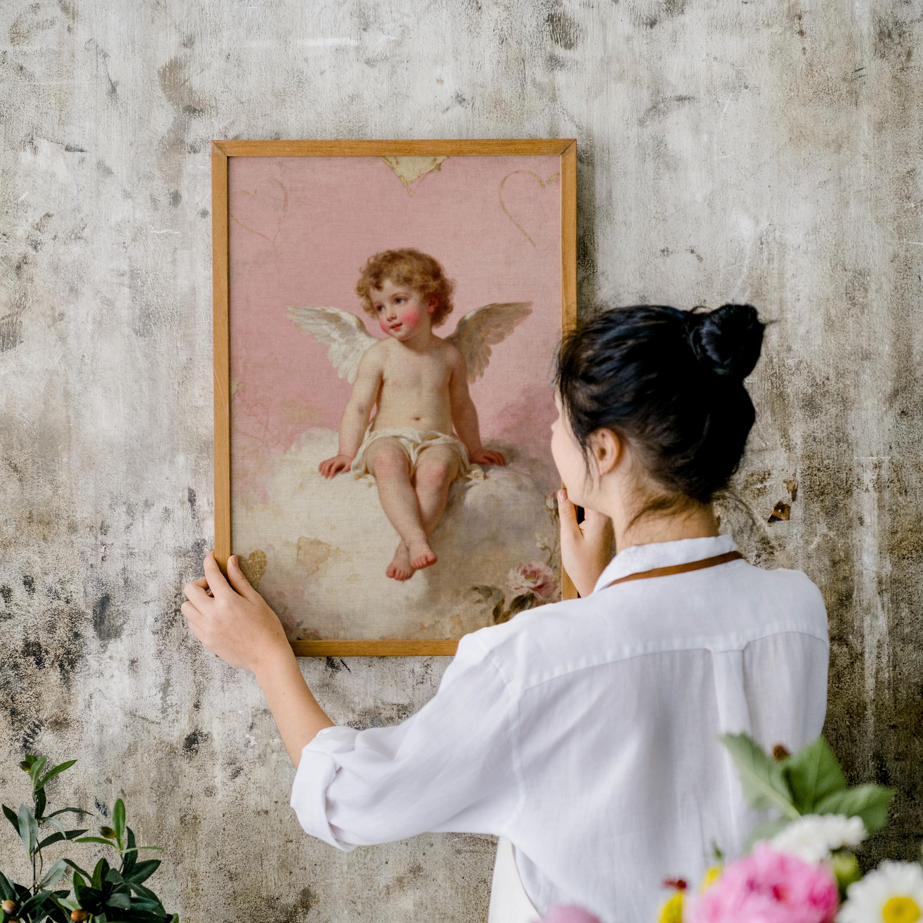 Valentines Day Wall Art, Romantic Angel Artwork, Cherub Love Scene ...