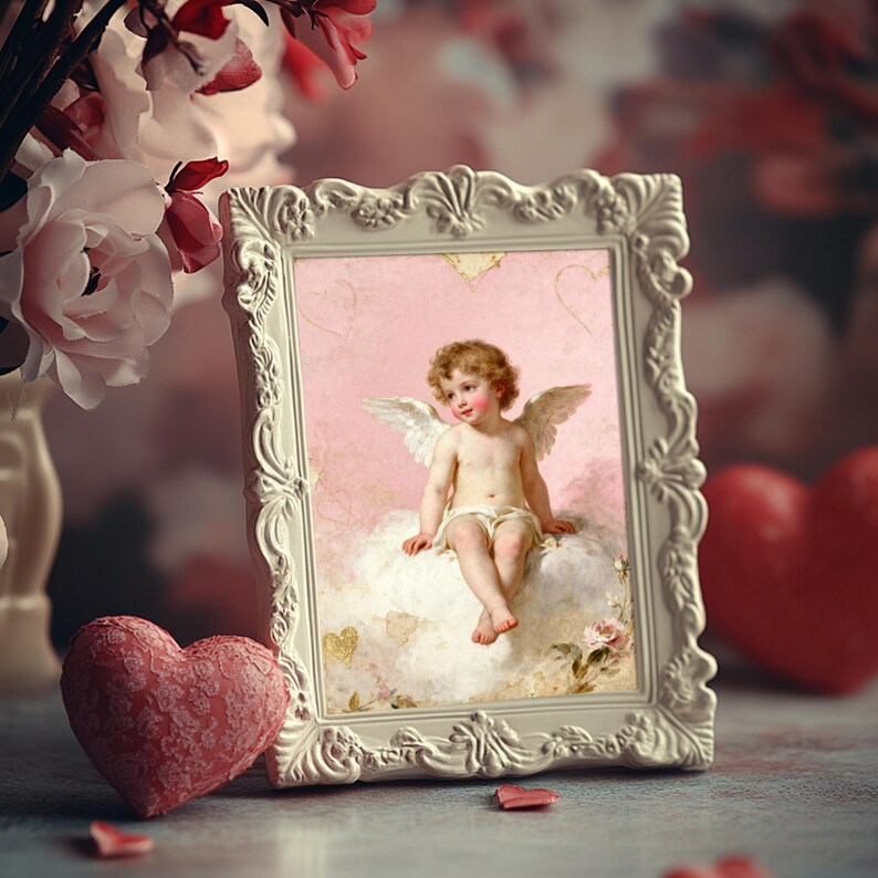 Valentines Day Wall Art, Romantic Angel Artwork, Cherub Love Scene ...