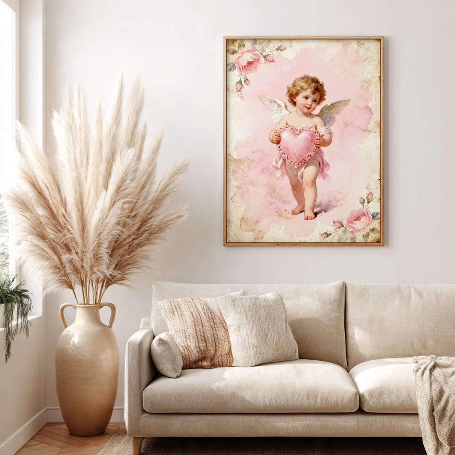 Valentines Day Wall Art, Romantic Angel Artwork, Cupid Love Scene ...