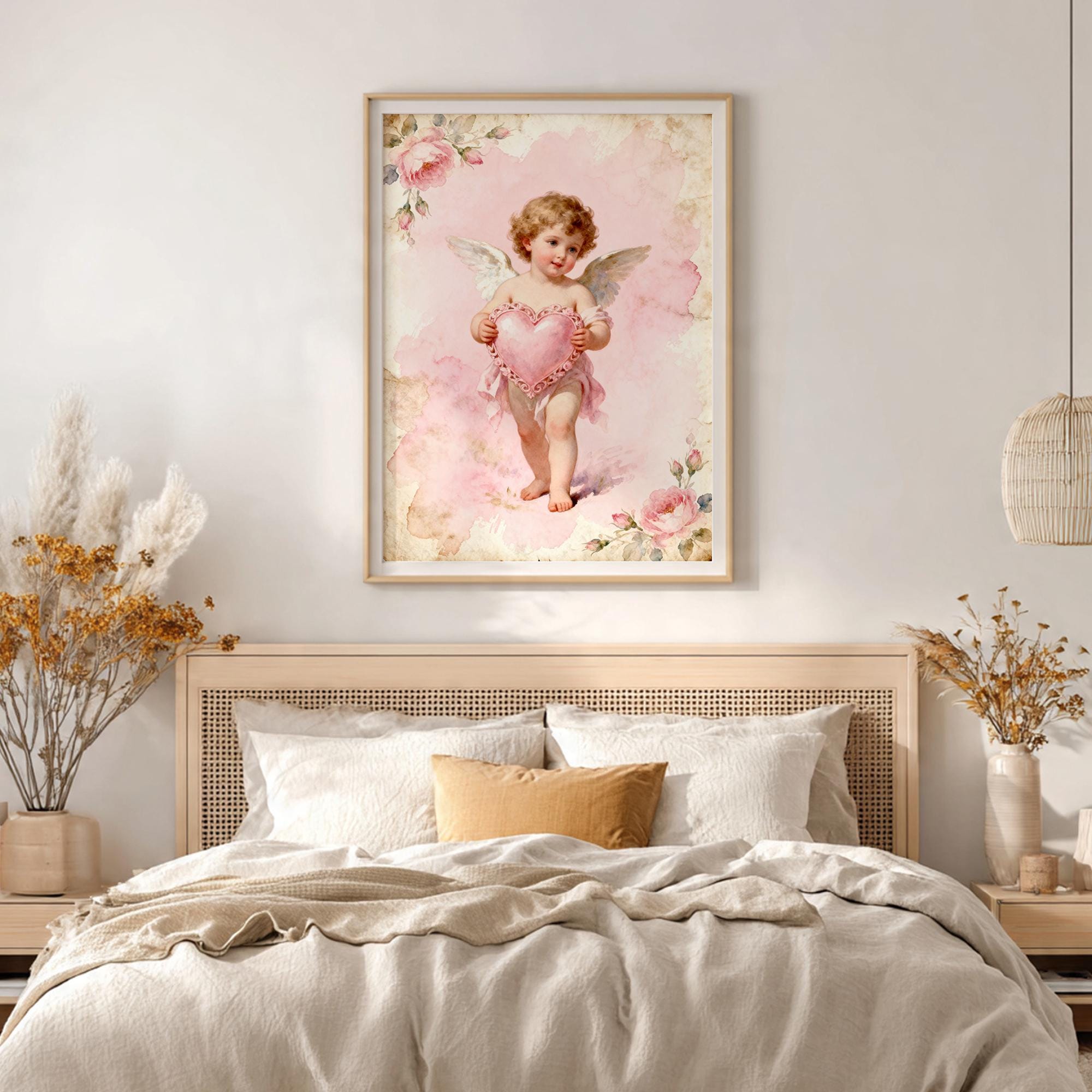 Valentines Day Wall Art, Romantic Angel Artwork, Cupid Love Scene ...