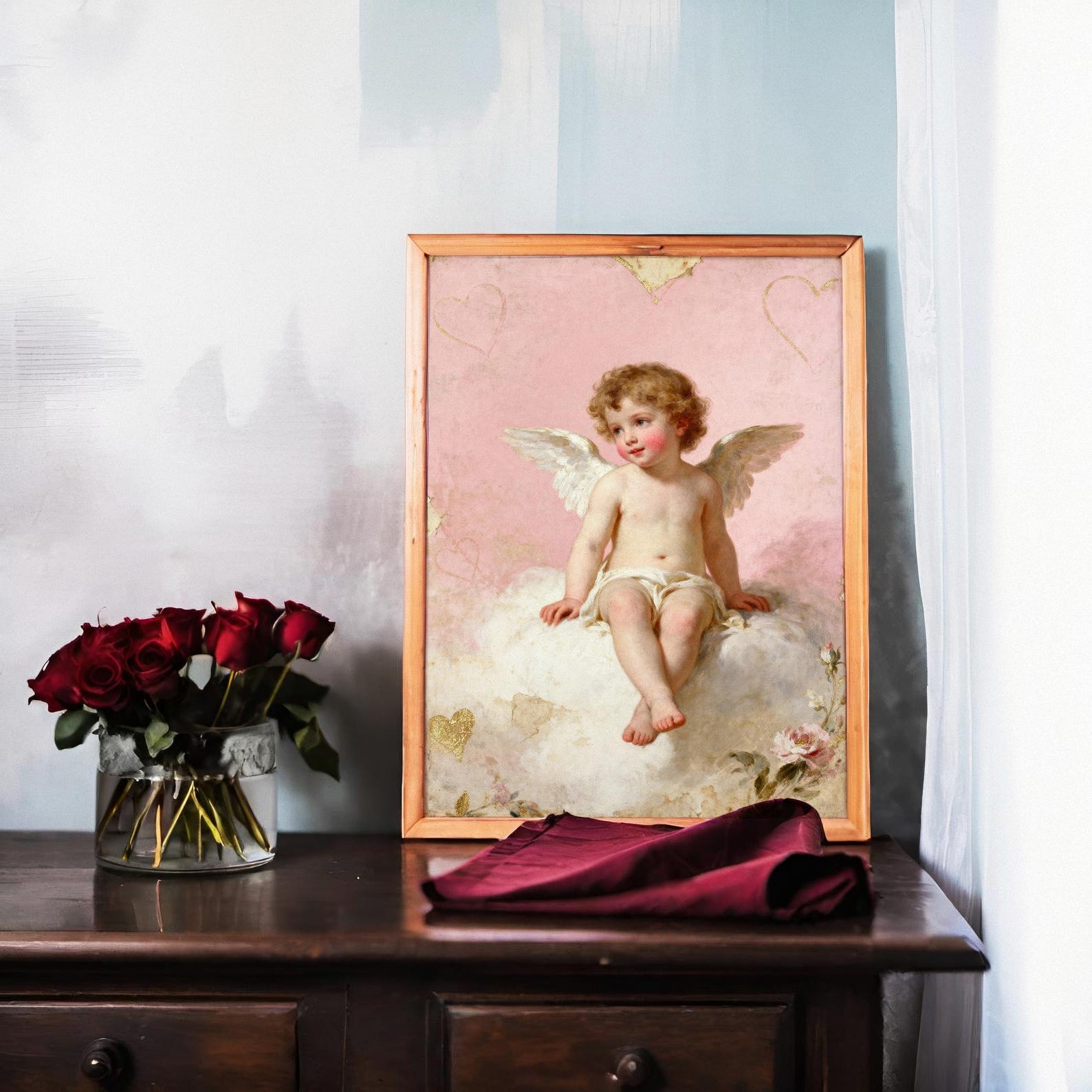 Valentines Day Wall Art, Romantic Angel Artwork, Cherub Love Scene ...