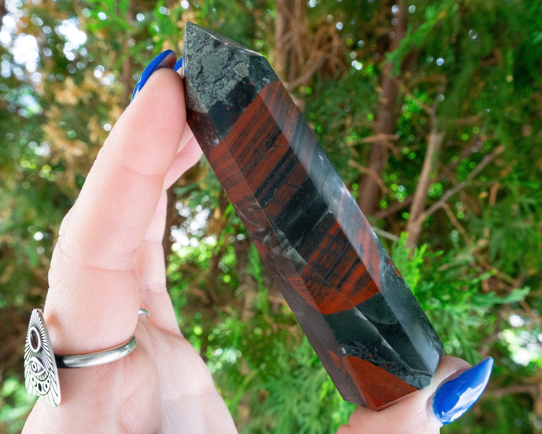 African Bloodstone Tower Natural Bloodstone Crystal Point Red & Black ...