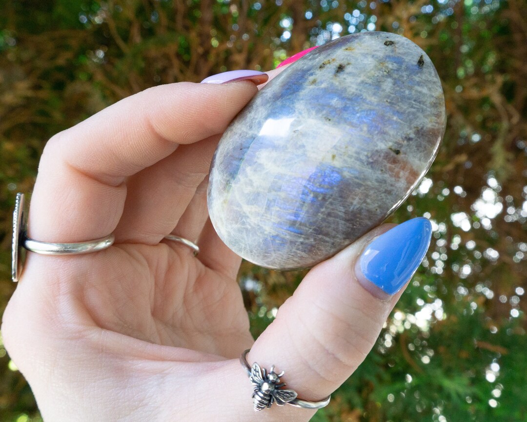 Moonstone Palm Stone With Blue Flash Natural Moonstone Worry Stone Blue Flash Moonstone Crystal ...