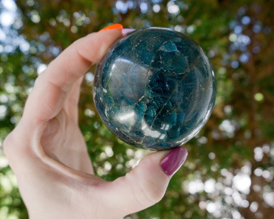 Large Blue Apatite Sphere With Flash FREE Glass Stand Natural Blue ...