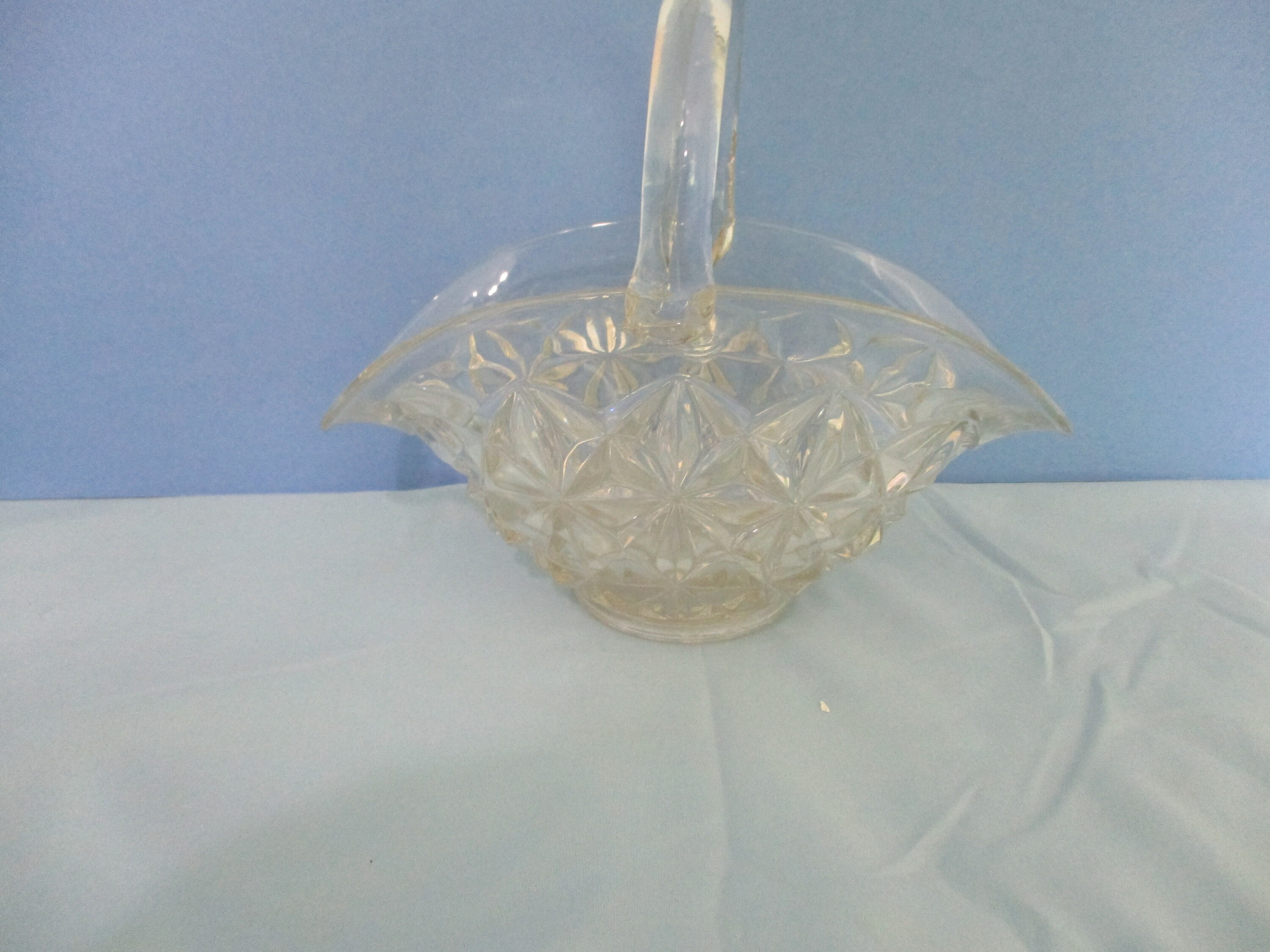 Vintage Depression Cut Glass diamond pattern handled basket | Etsy
