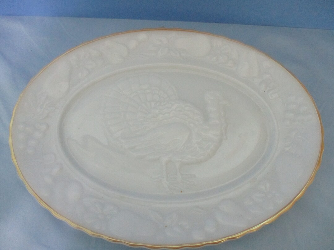 Anchor Hocking Milk Glass Turkey Motif Serving Platter - Etsy