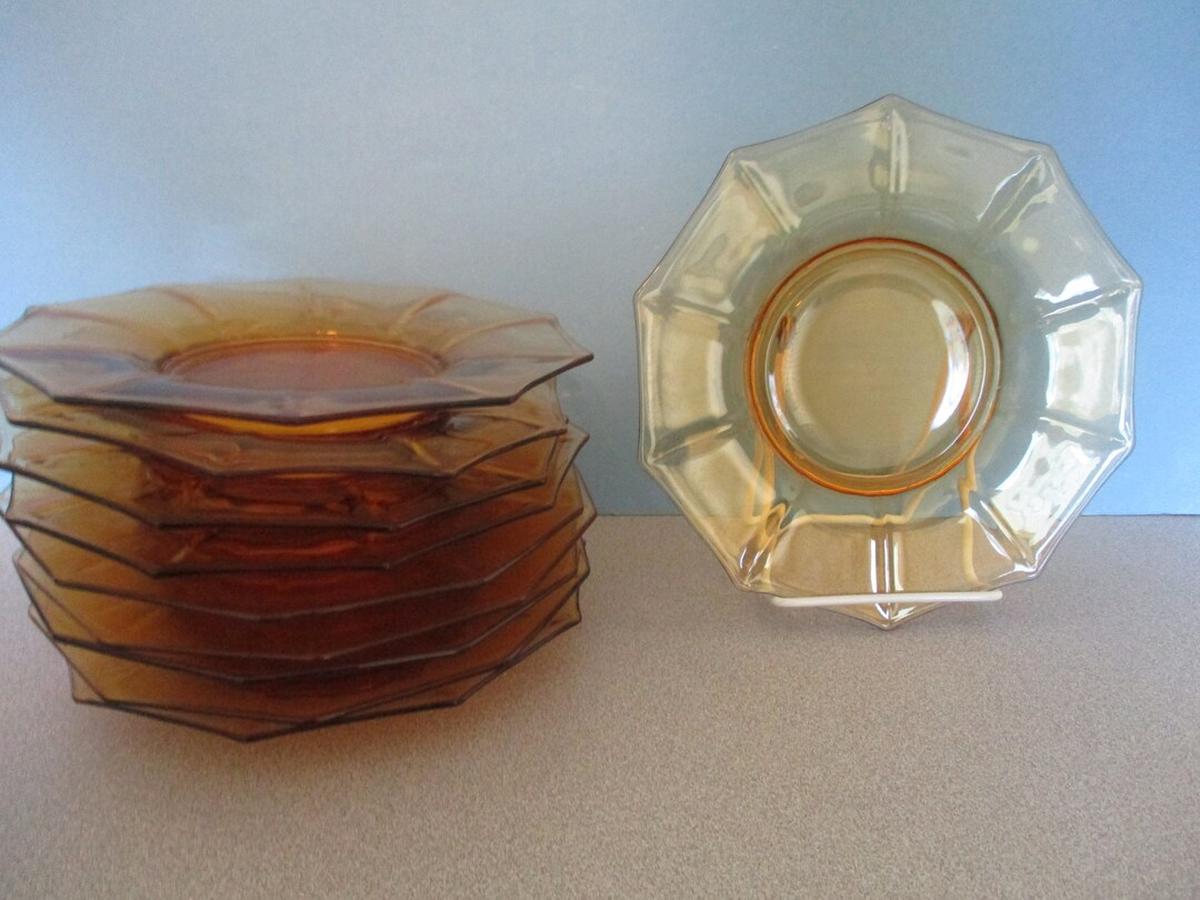 Cambridge Glass Amber Depression Glass Decagon Pattern Footed Salad ...