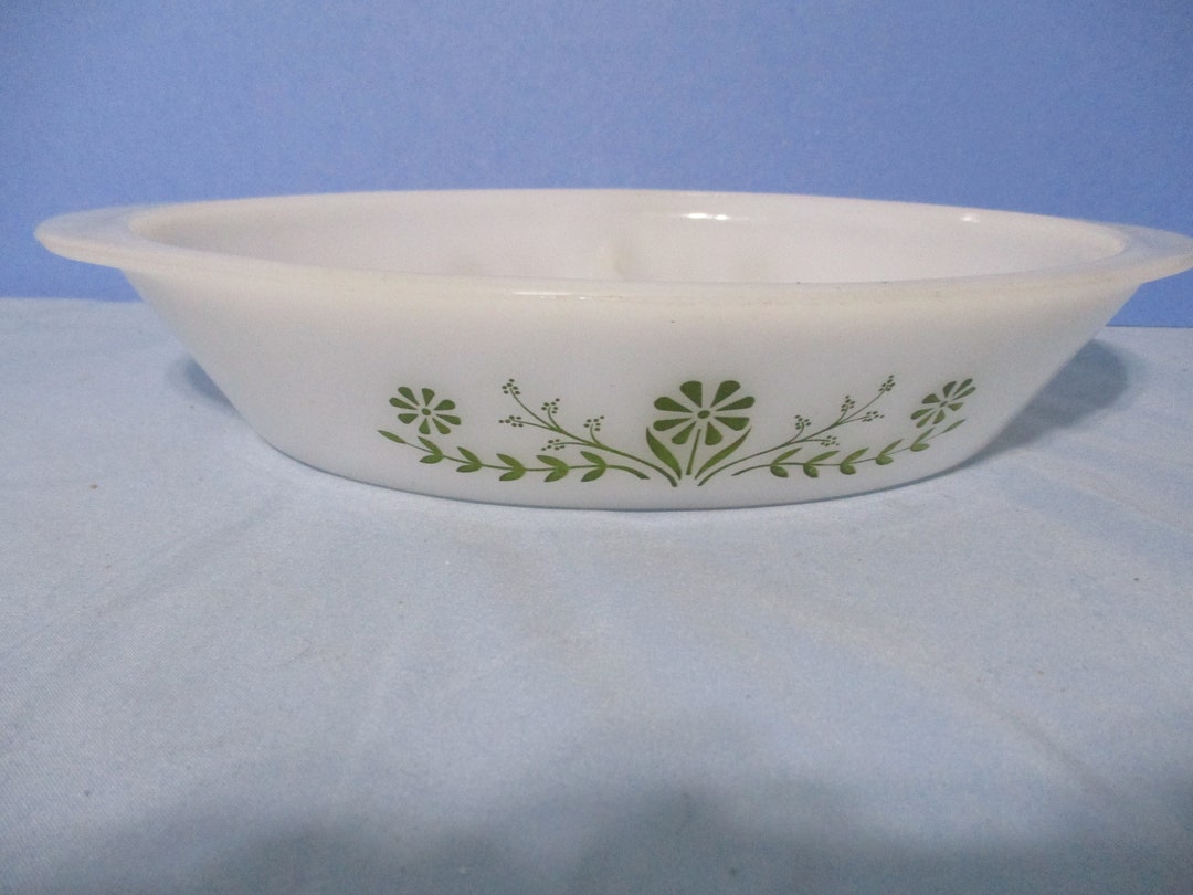 Glasbake Divided Baking Dish Green Daisy Pattern Vintage - Etsy