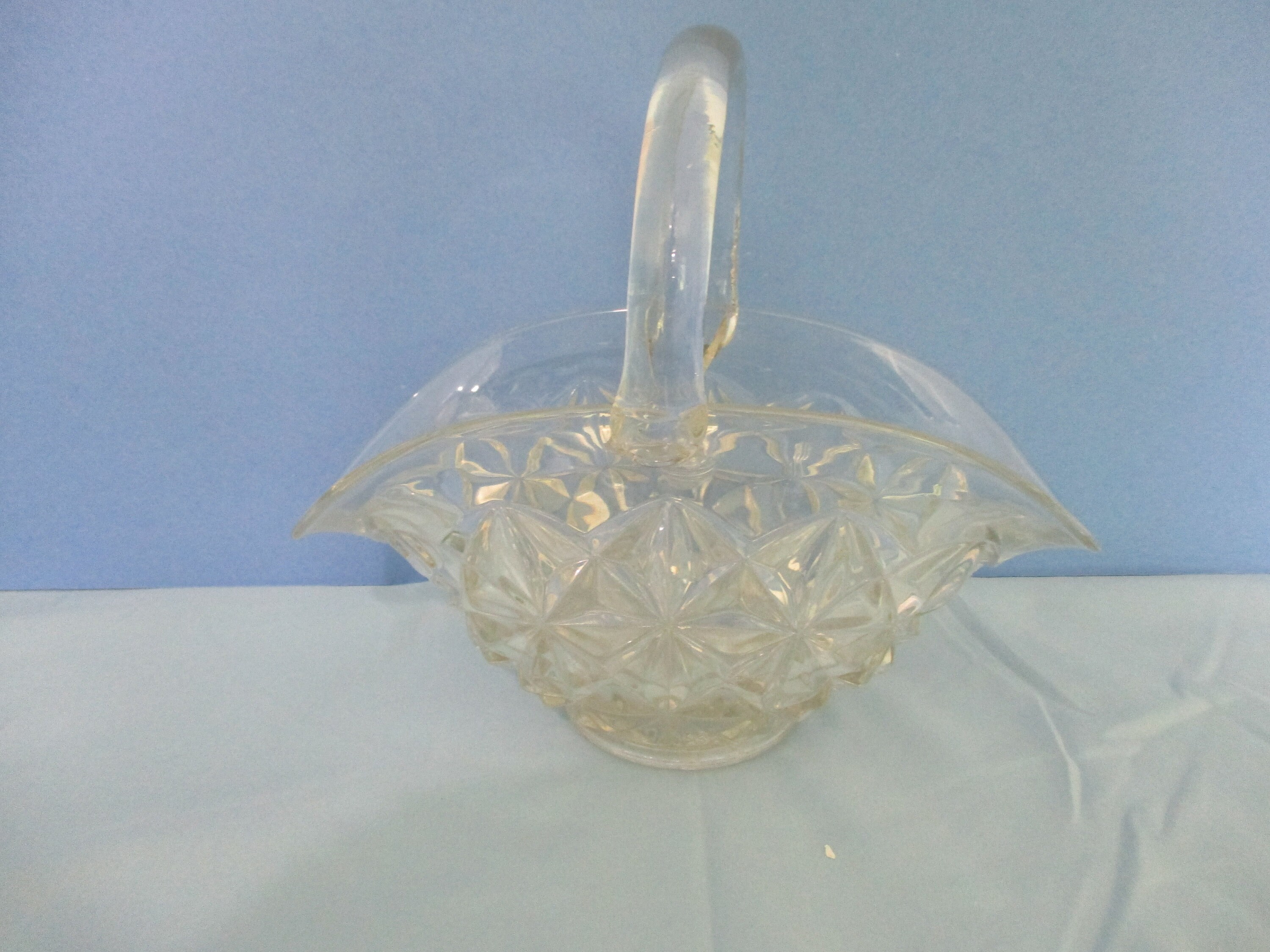 Vintage Depression Cut Glass diamond pattern handled basket | Etsy