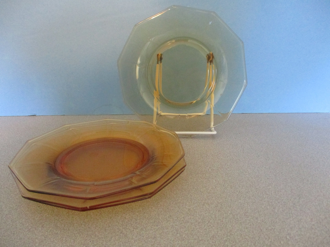 Cambridge Glass Amber Depression Glass Decagon Pattern Salad Plate, Set ...