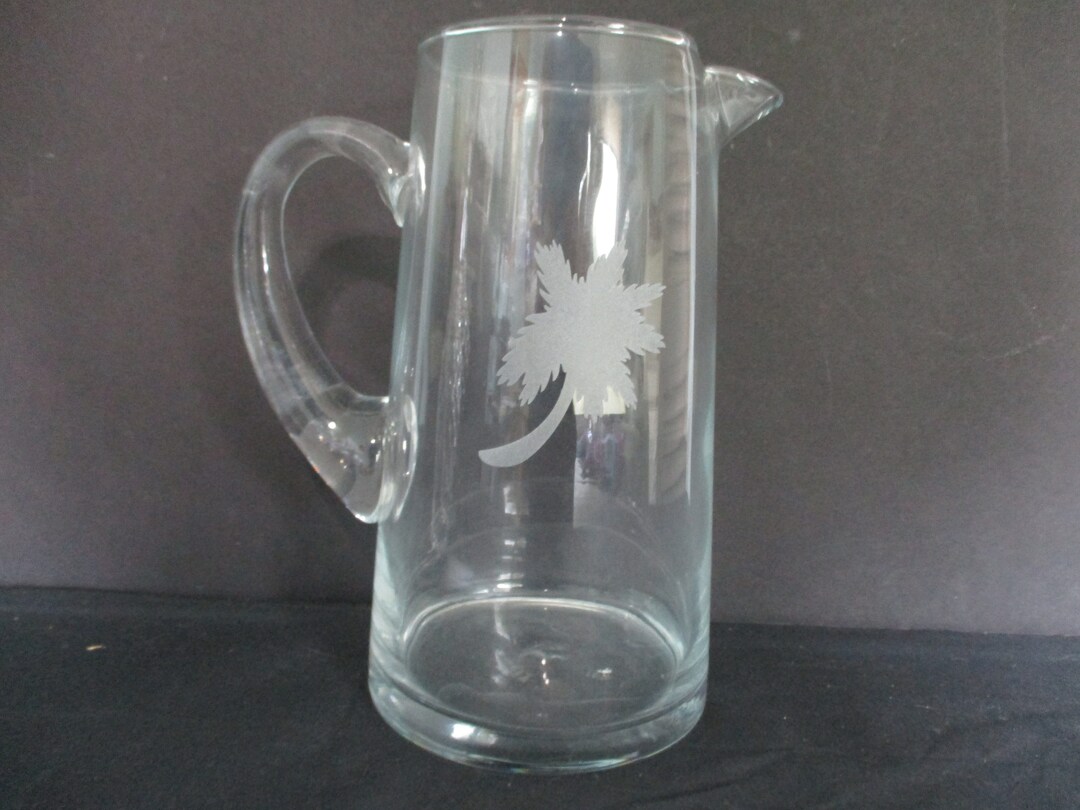Crisa Mexican Glass Clear Water Pitcher With Etched Palm Tree - Etsy ...