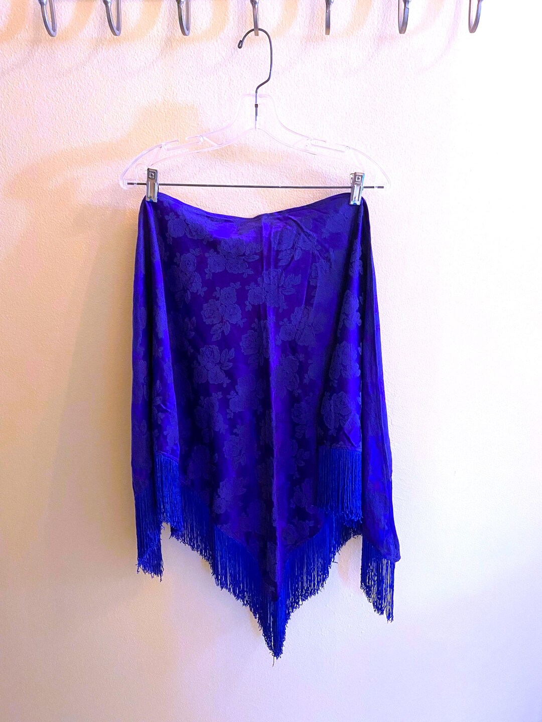Women’s Deep Blue Purple Damask Shawl With Fringe From Portugal - Etsy
