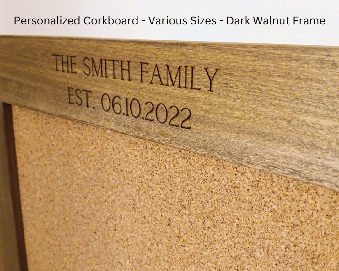 Personalized Cork Board / Bulletin Board Dark Walnut Frame Various ...