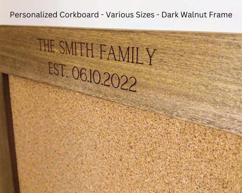 Personalized Cork Board / Bulletin Board - Dark Walnut Frame - Various ...